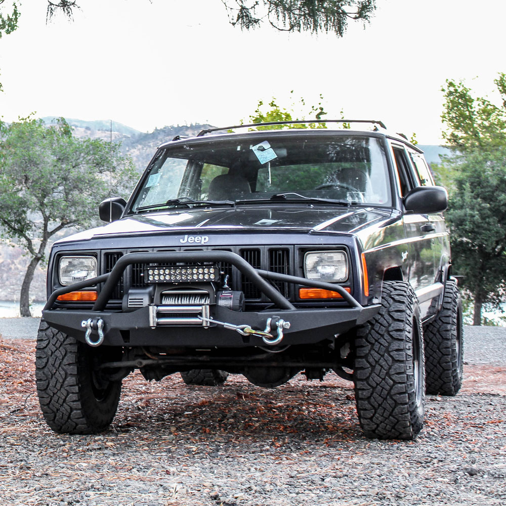 Jeep XJ Front Winch Bumper With D Ring 84 01 Jeep Cherokee XJ Tuff Stuff Overland Big Island Offroad
